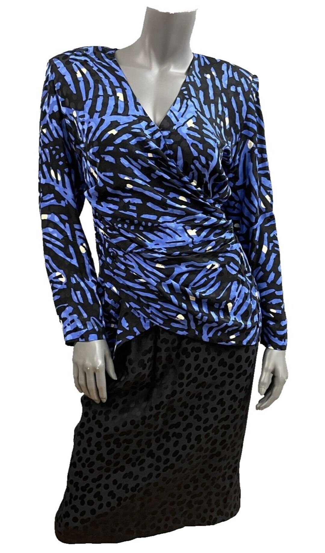 Silks by St. Gillian 2pc Dress 100% Silk Size 8/10 Blue & Black VTG 80s ...