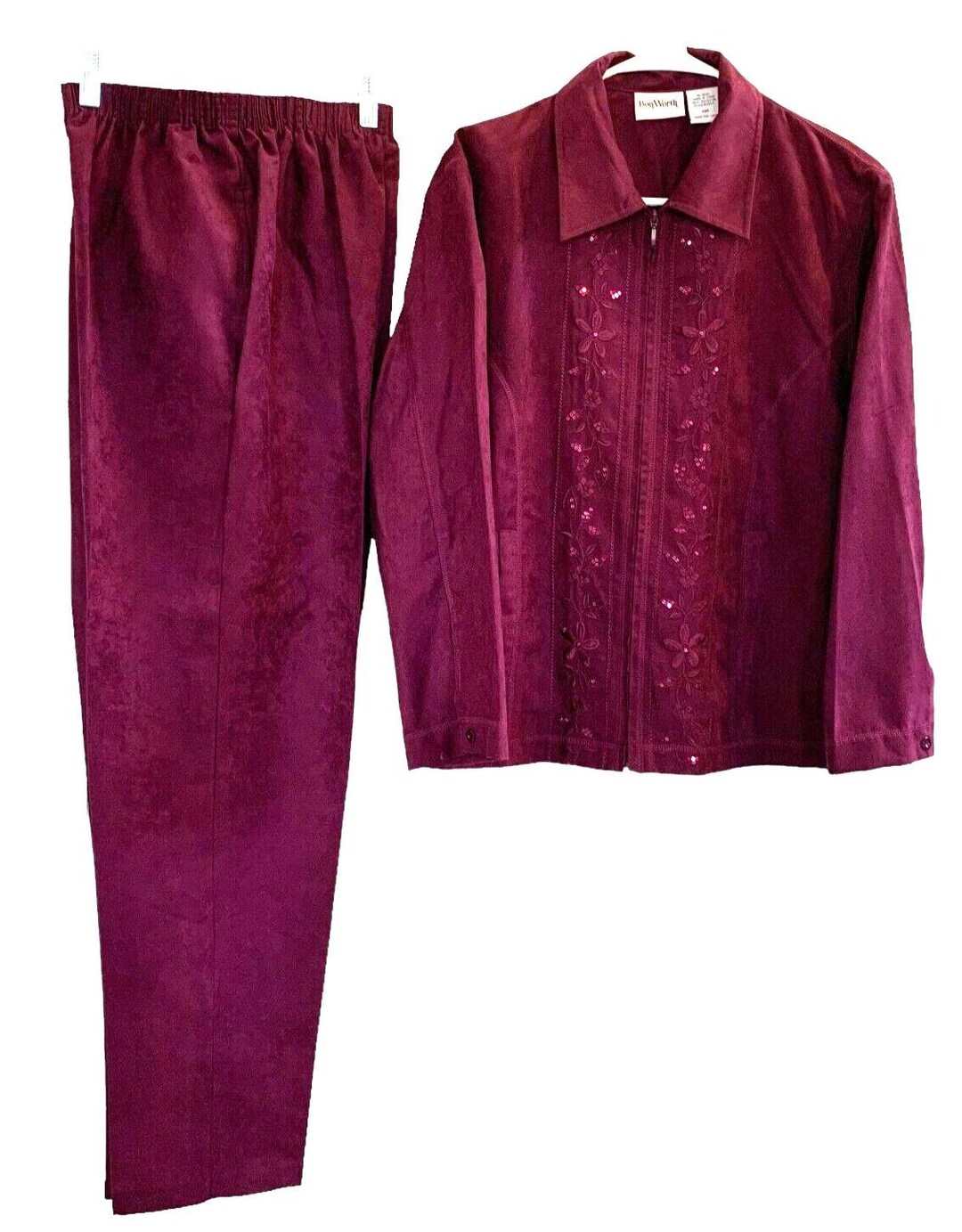Bonworth 3-PC Pants Set Petite XS Cranberry Embroidered Full Zip Jacket ...