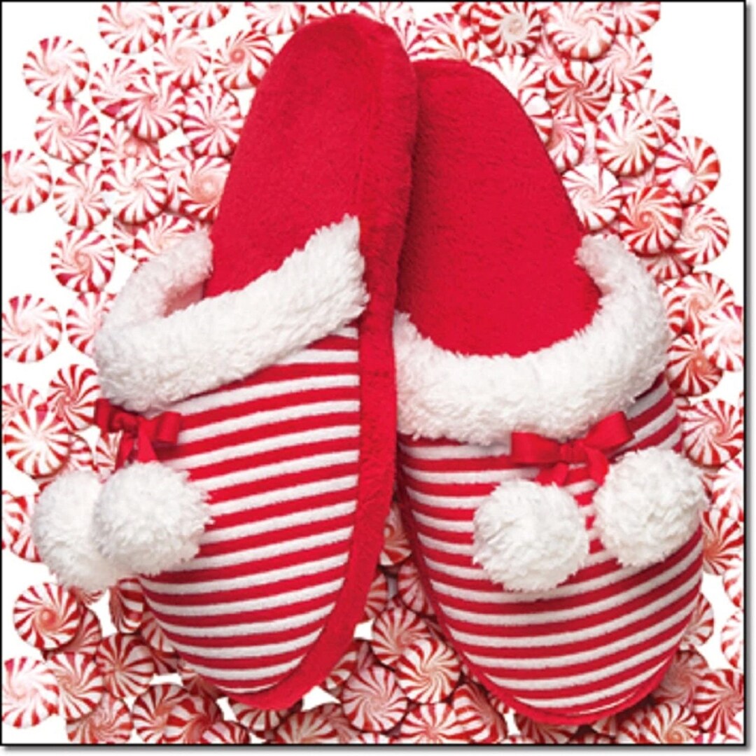 White and Red Stripe Candy Cane Slippers, Size Medium (7/8), New ...