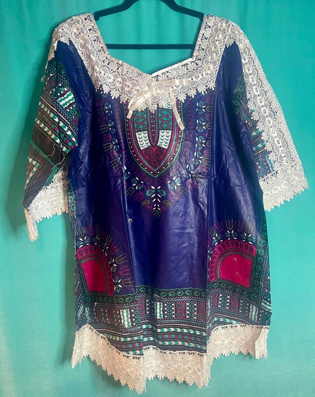 The African Star Traditional Unisex Dashiki Navy Blue W/white Lace New ...
