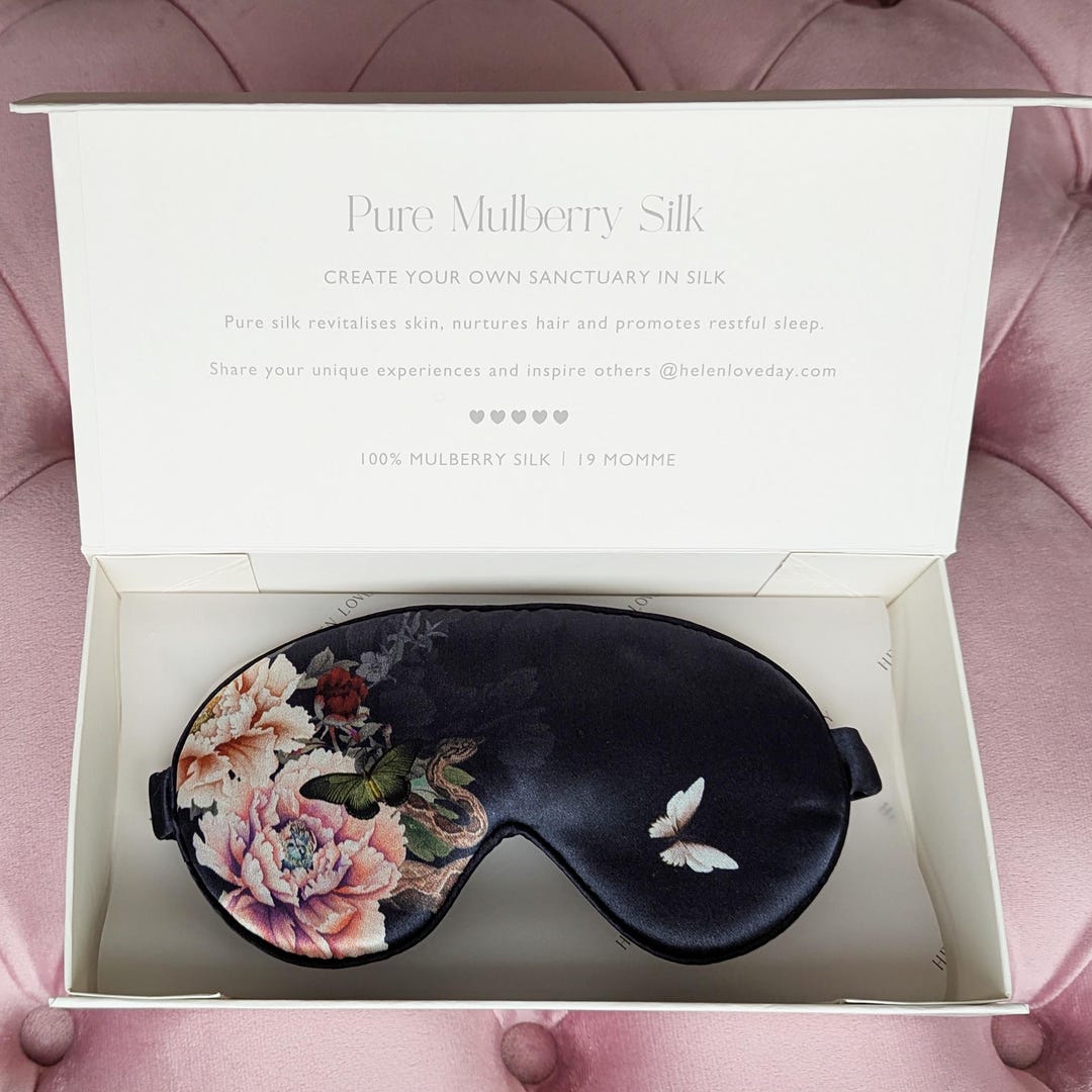 Mulberry Silk Sleep Mask Gift Box: Black Floral Travel Eye Mask - Etsy