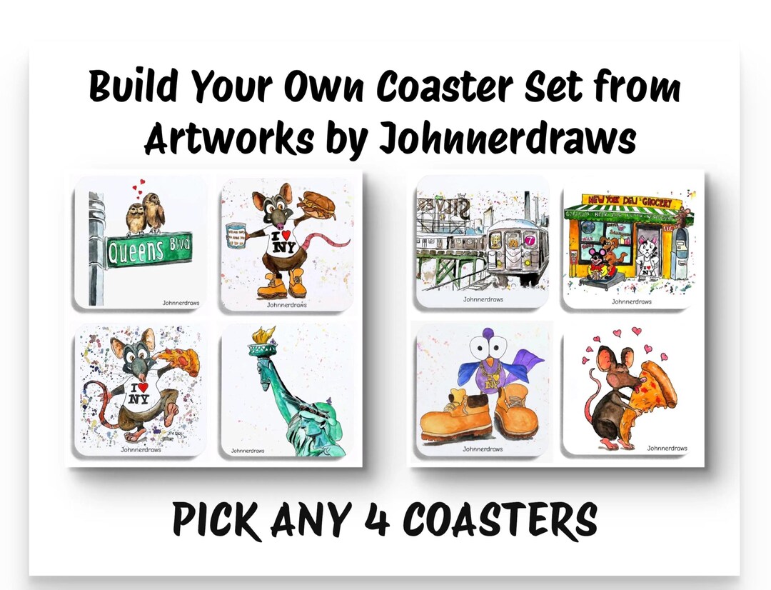 Build You Own Coaster Set From Artworks by Johnnerdraws - Etsy
