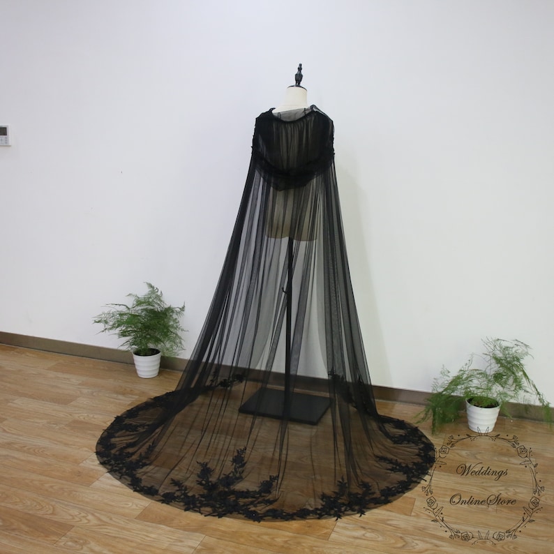 Black Lace Hooded Bridal Veil Gothic Wedding Veil Floral - Etsy