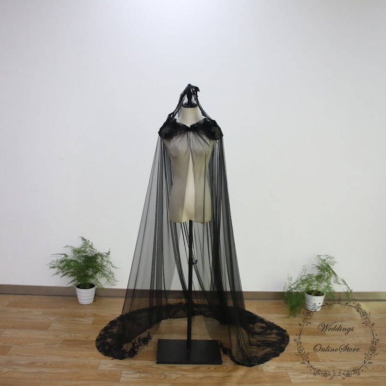 Black Lace Hooded Bridal Veil Gothic Wedding Veil Floral - Etsy