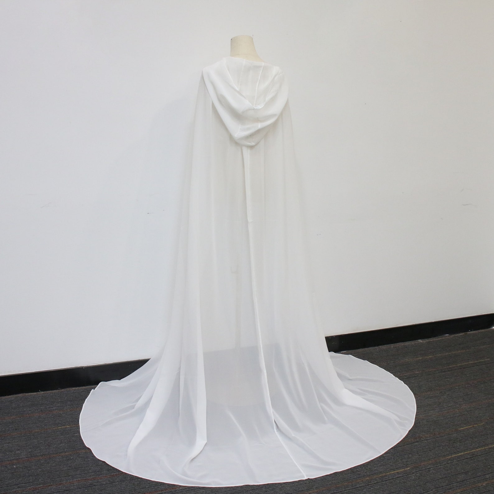 Minimalist Chiffon Hooded Cape, Ivory Cape Veil, Chapel Wedding Cape ...
