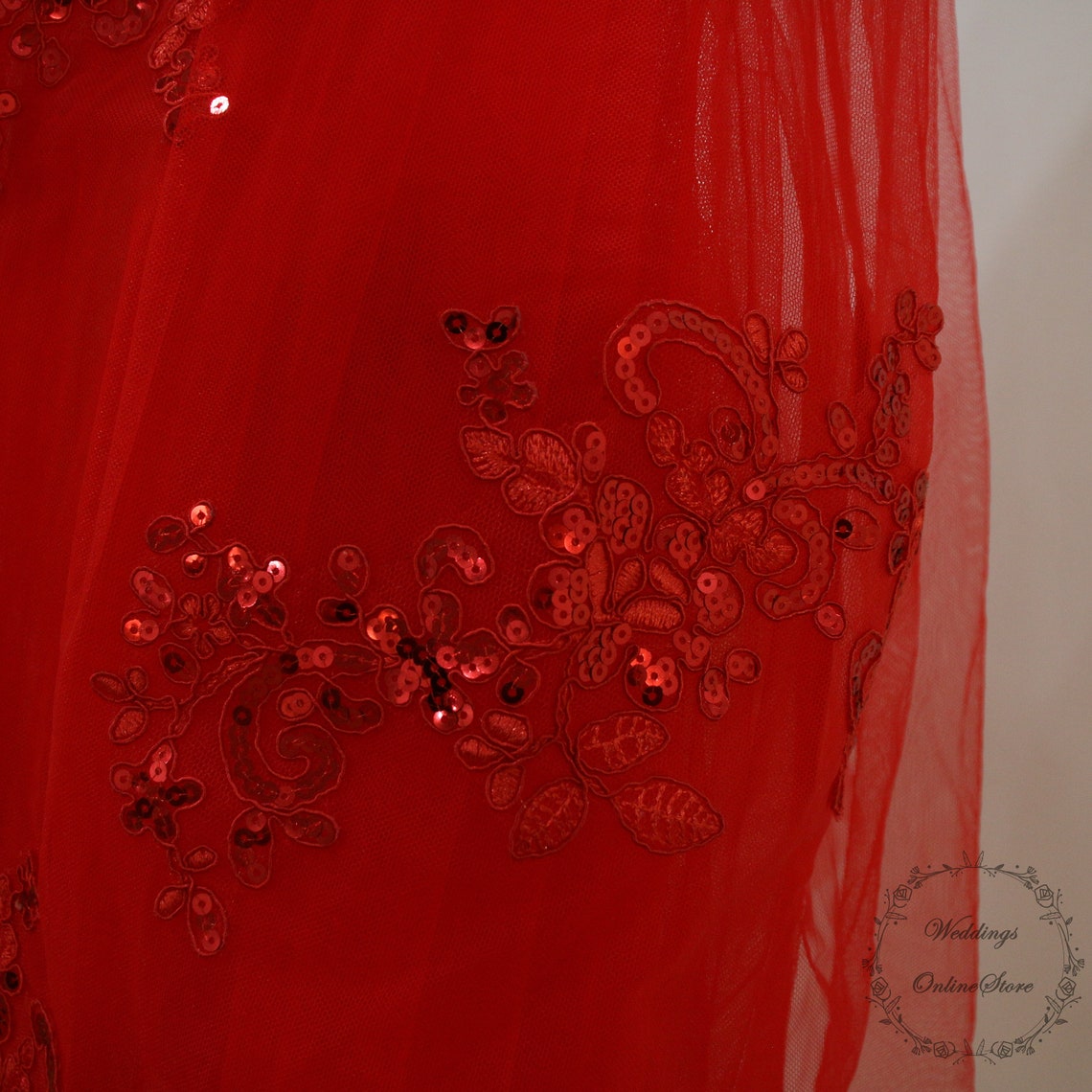 Cathedral Veil Red Wedding Veil Lace Edge Veil With Sequin - Etsy