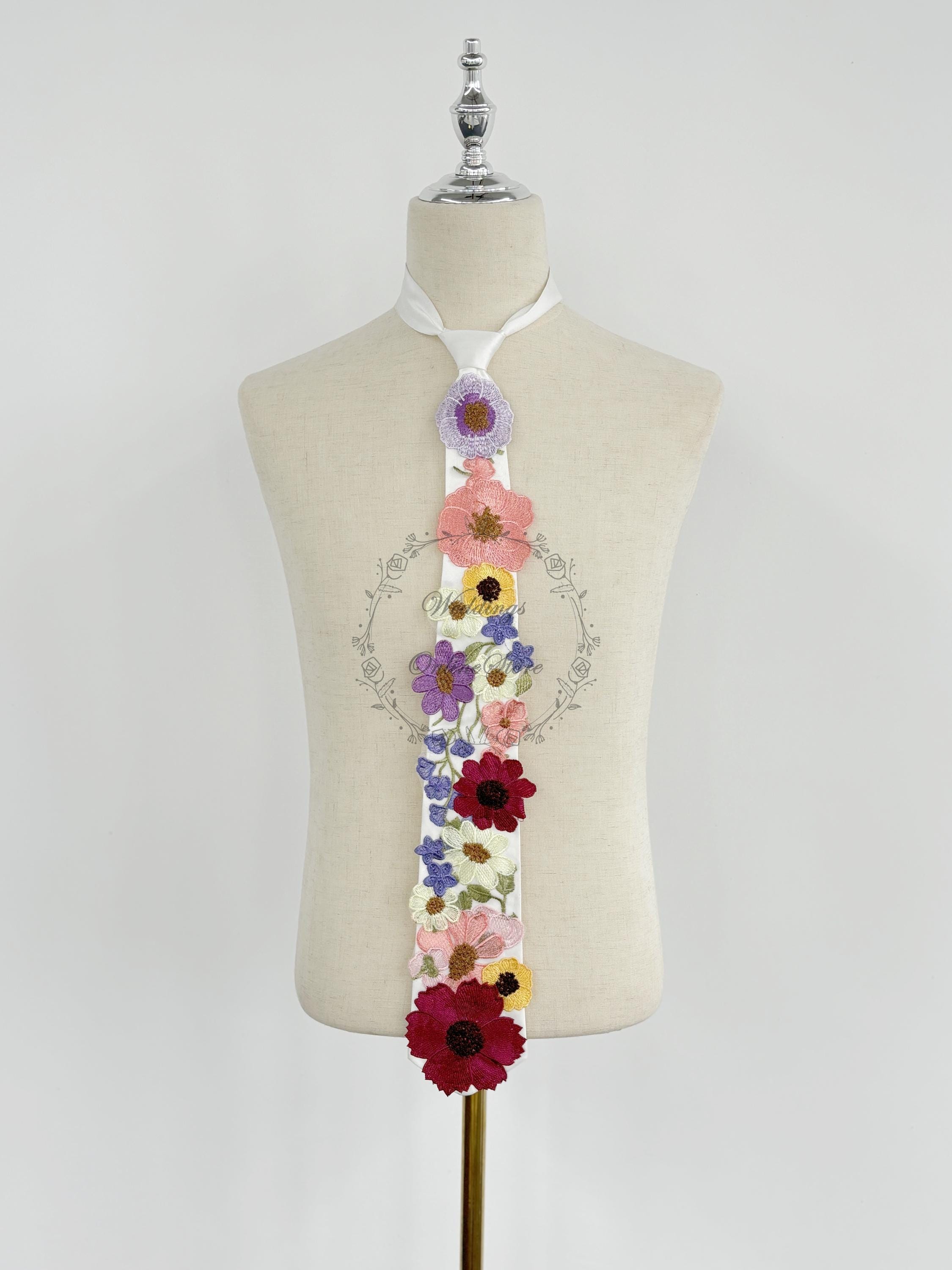 Vintage Colorful Flower Necktie, Floral Lace Groom Tie, Groom Wedding ...