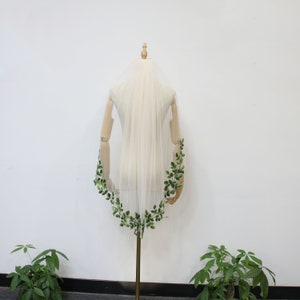 Green Leaf Wedding Veil, Bridal Forest Wedding Veil, Short Fingertip ...