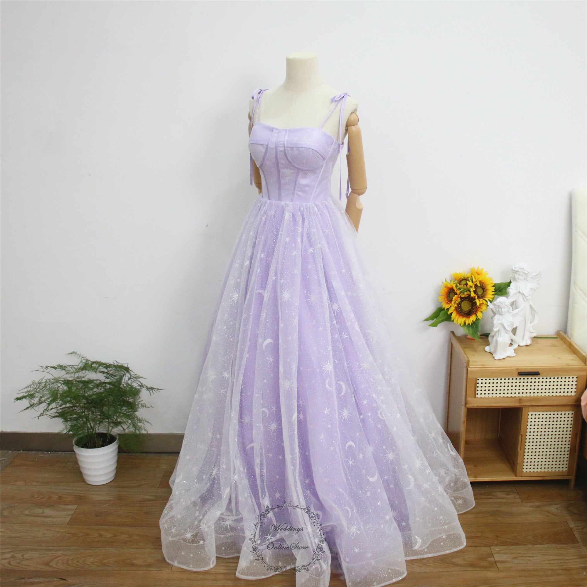 Star Moon Glitter Prom Dress Ball Gown, Fairy Purple Graduation Dress ...