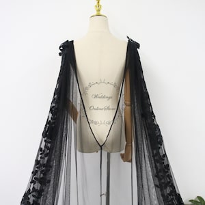 Black Gothic Wedding Cape Veil, Black Tulle Black Leaf Lace Cape Veil ...