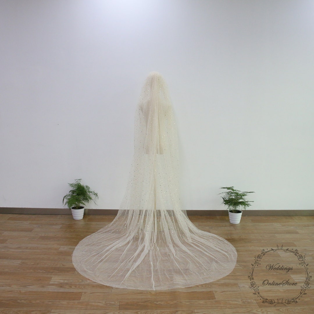 Gold Star Moon Sequin Veil, Cathedral Celestial Veil, Champagne Veil ...