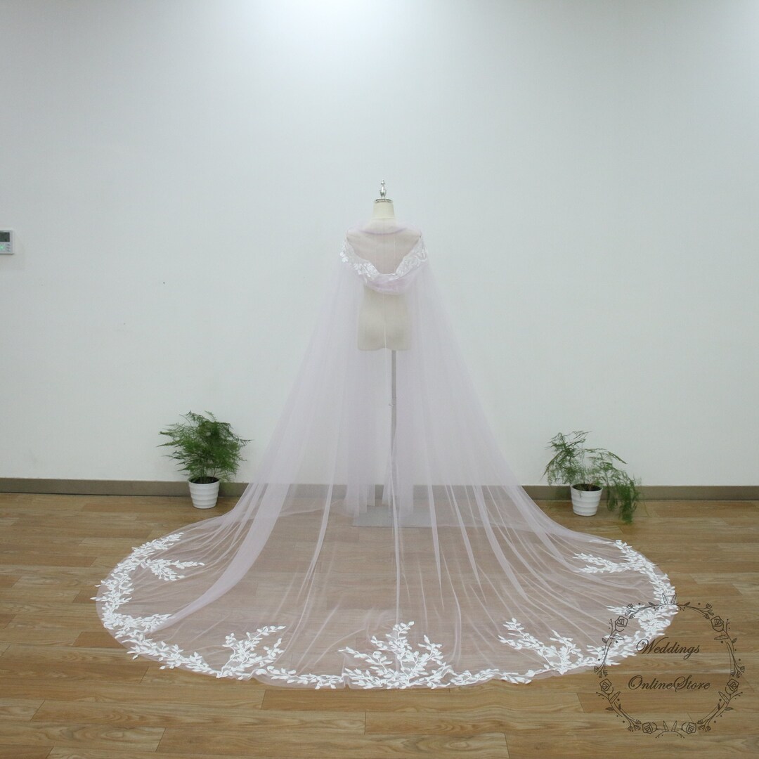 Leaf Applique Cape Veil, Lace Hooded Bridal Veil, Elegant Bridal Cape ...