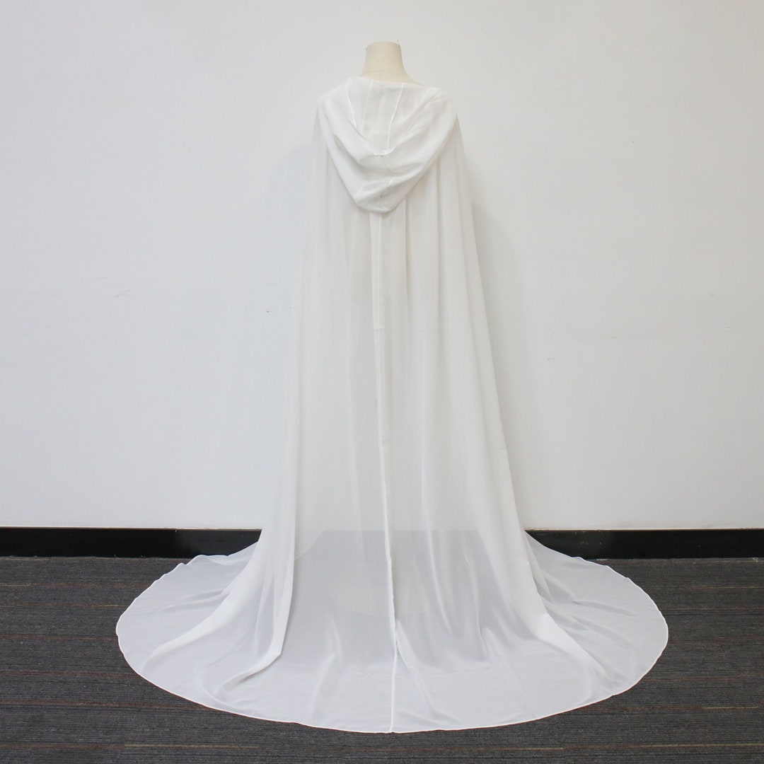 Minimalist Chiffon Hooded Cape, Ivory Cape Veil, Chapel Wedding Cape ...