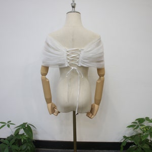 White Tulle off Shoulder Bridal Wrap, Minimalist Solid Color Sleeves ...