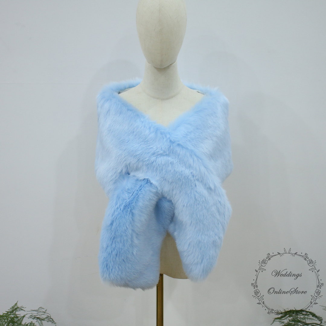 Light Blue Fur Shawl, Bridesmaid Fur Shawl Wrap, Winter Wedding Faux ...