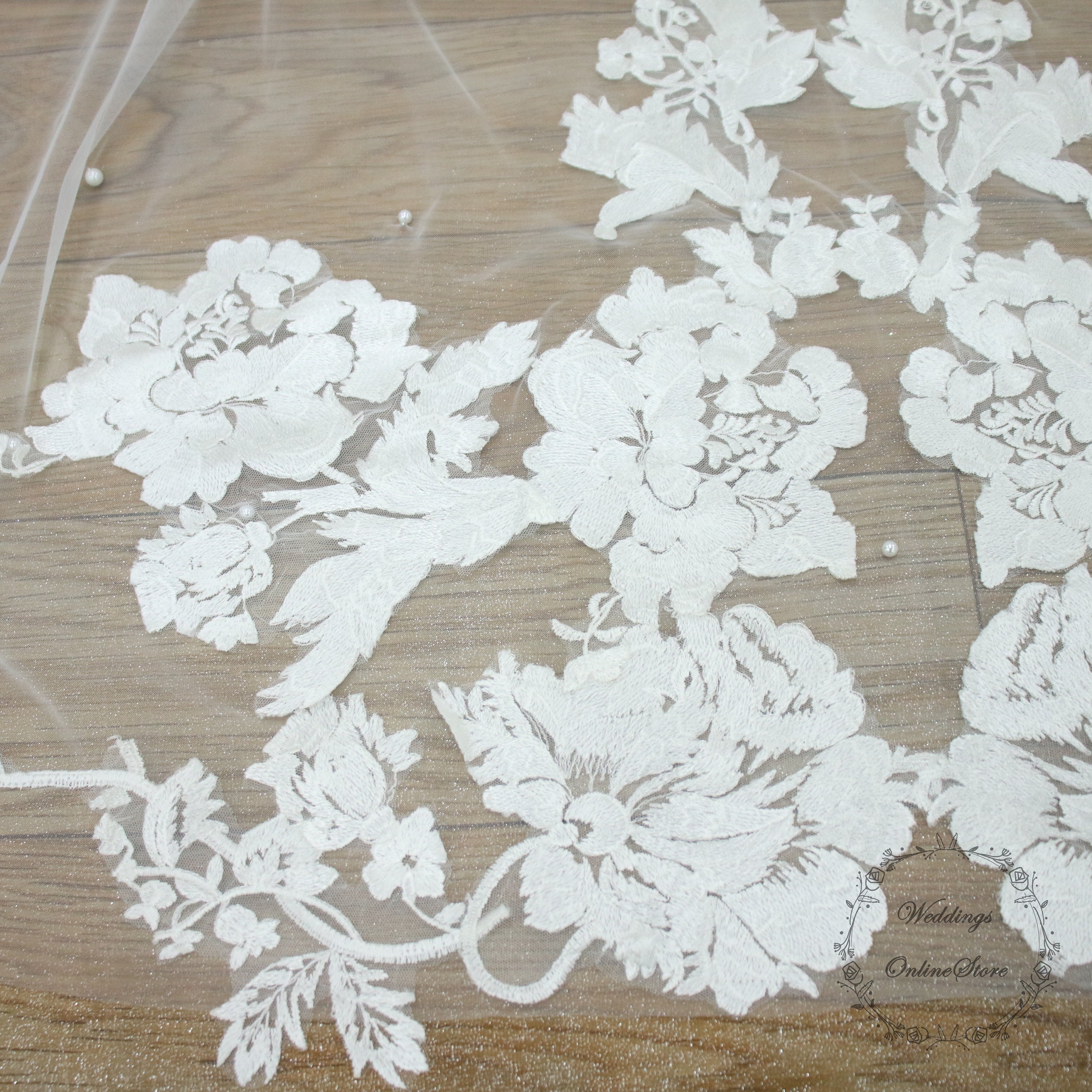 Floral Wedding Veil Scattered Pearls Veil Applique Bridal - Etsy