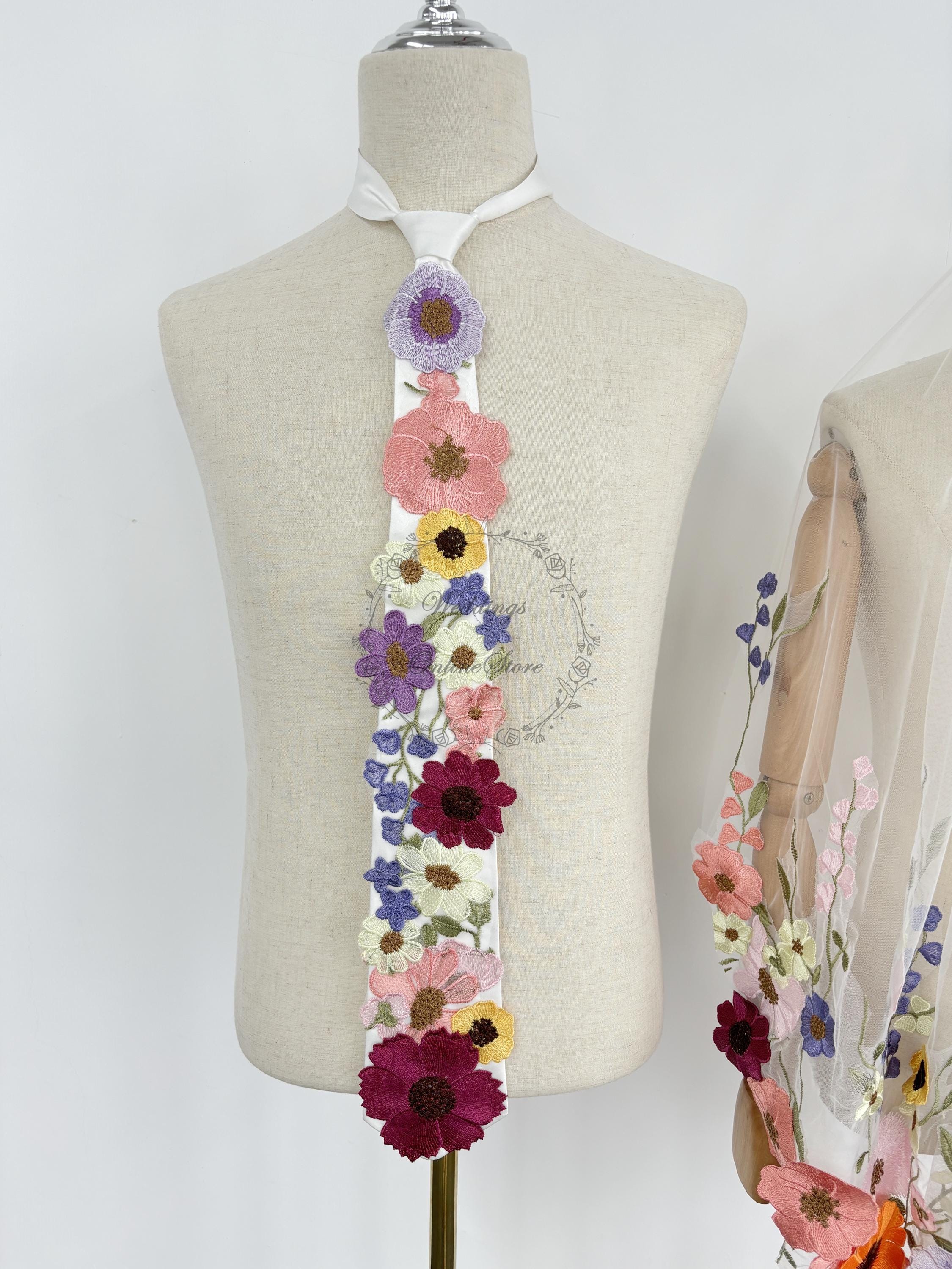 Vintage Colorful Flower Necktie, Floral Lace Groom Tie, Groom Wedding ...