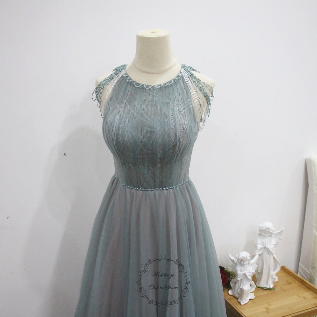 Sage Green Prom Dress, Girl Birthday Party Gown, Beaded Evening Dress ...