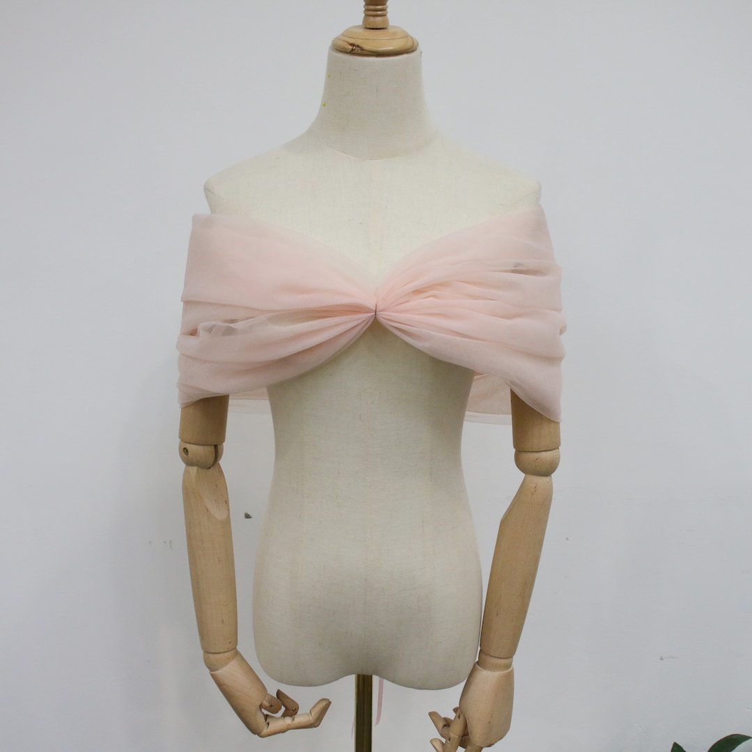 Pink Tulle off Shoulder Bridal Wrap, Minimalist Solid Color Sleeves ...