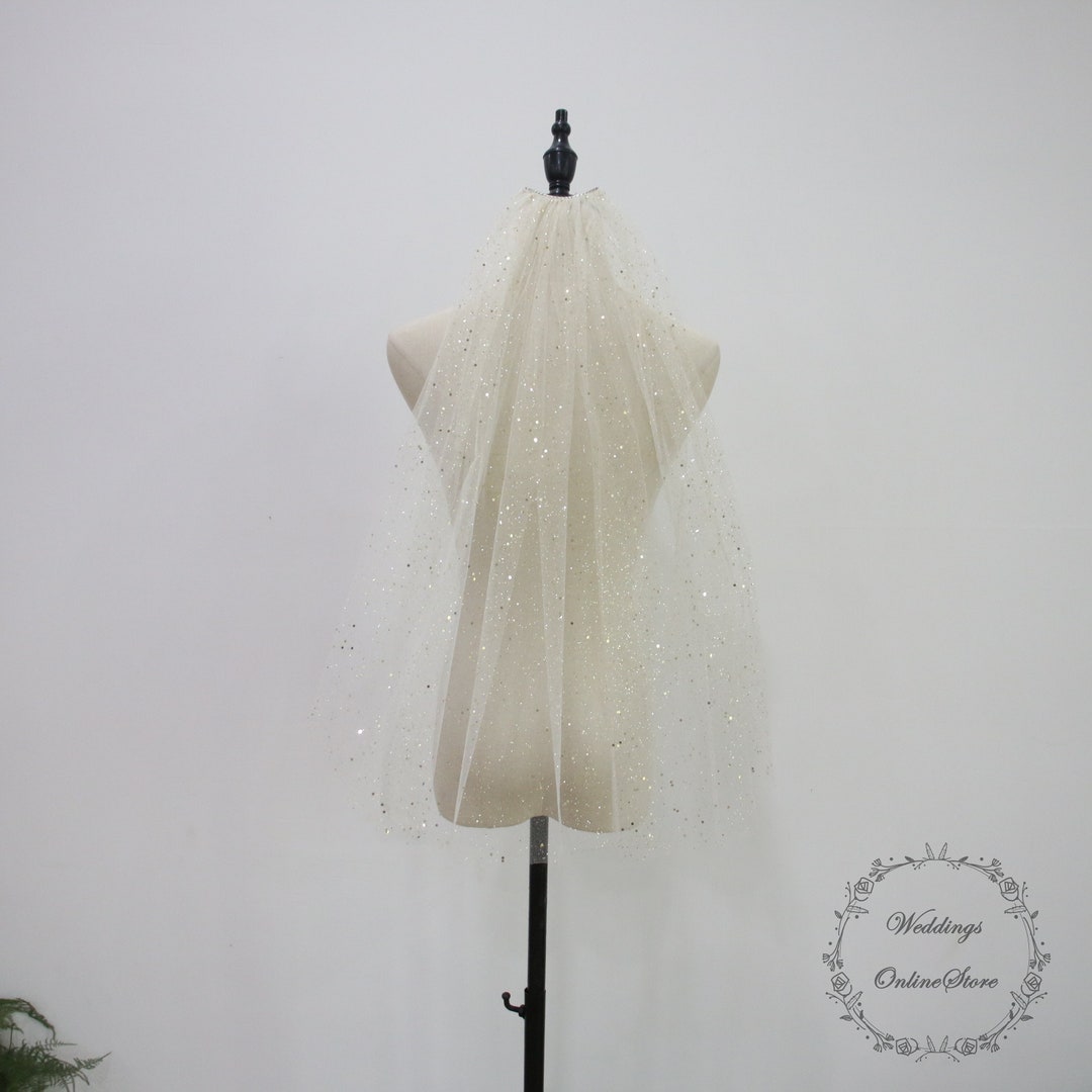 Sparkly Celestial Wedding Veil, Gold Sequin Bridal Veil, Short Elbow ...