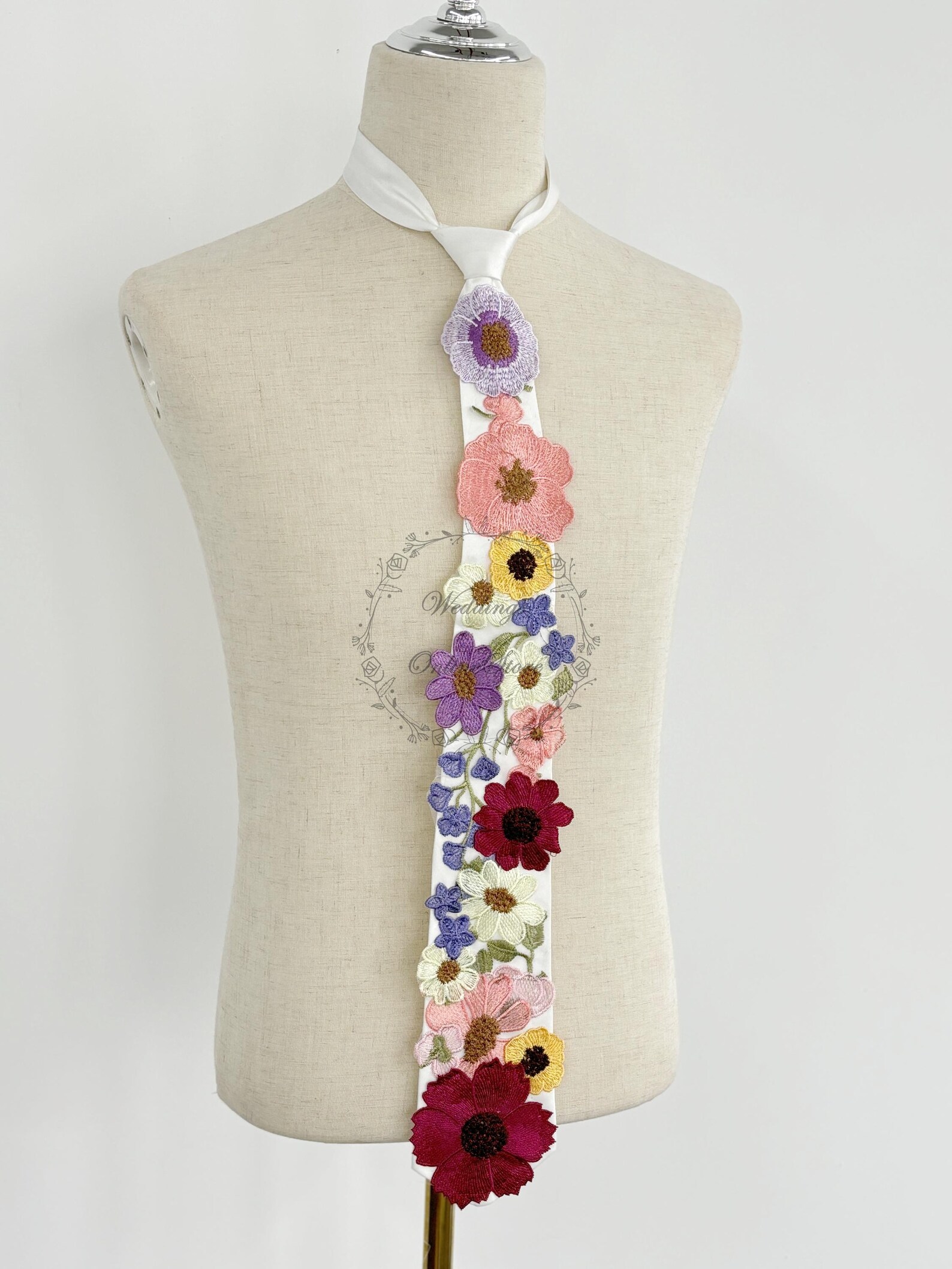 Vintage Colorful Flower Necktie, Floral Lace Groom Tie, Groom Wedding ...