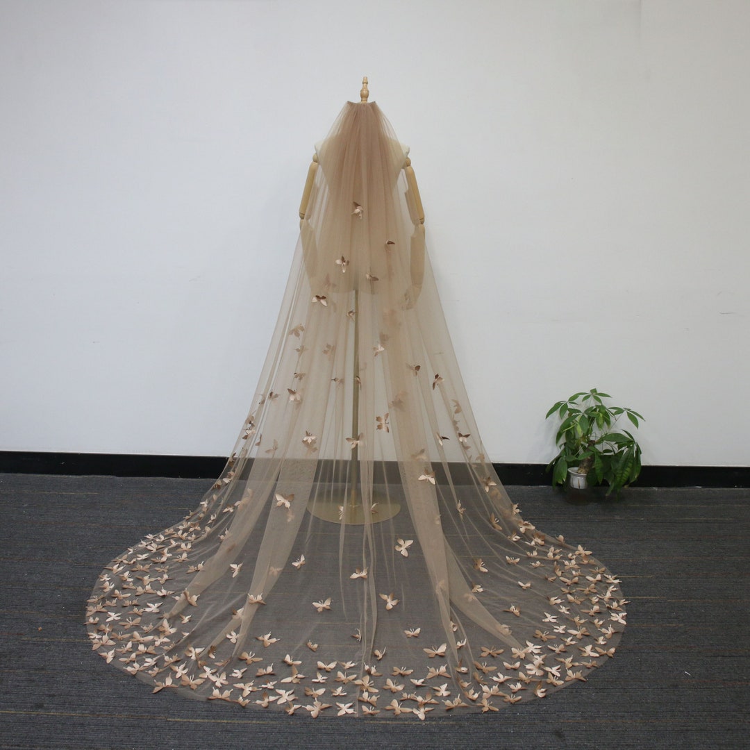 Butterfly Veil, Fairy Wedding Veil, Coffee Cathedral Veil, Butterfly ...