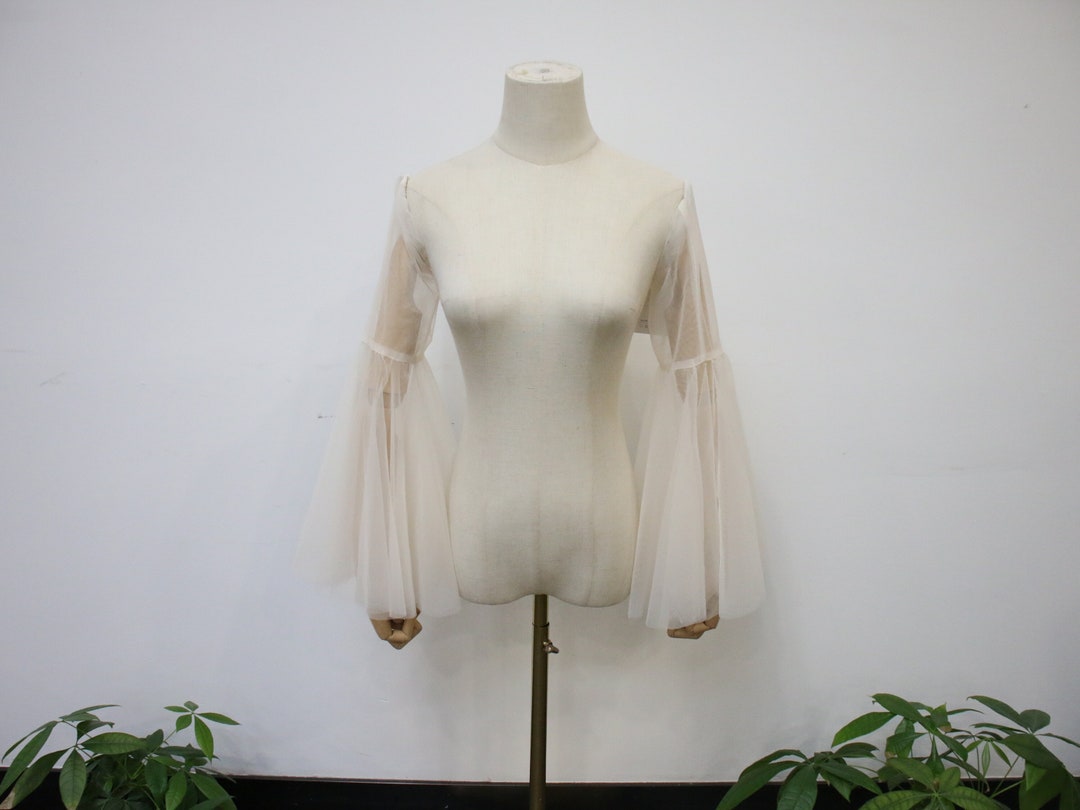 Detachable Long Bell Sleeves, Elastic Wedding Dress Sleeves, Soft Tulle ...