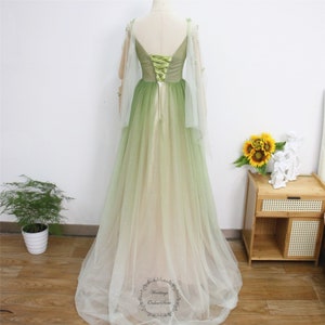 Gradient Green Long Sleeve Prom Party Dress, 3D Flower Party Gown ...