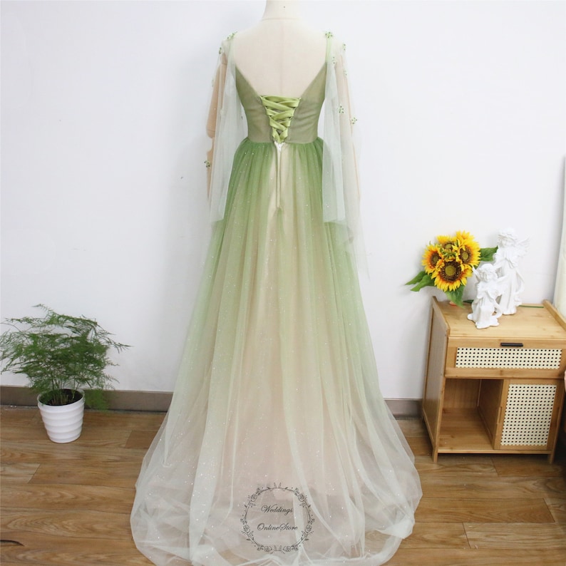 Gradient Green Long Sleeve Prom Party Dress 3D Flower Party - Etsy