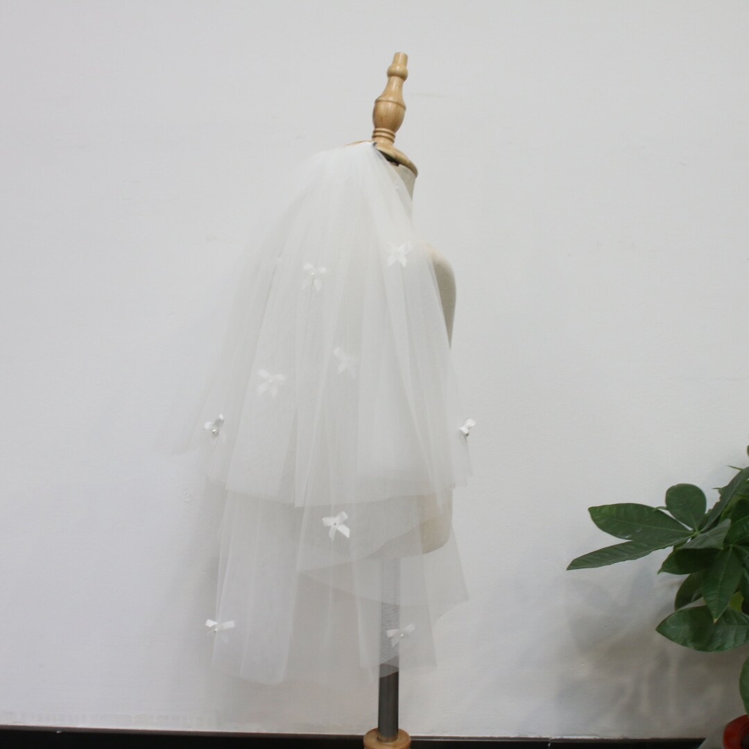 Bow First Communion Veil With Pearl, Two Tiers Flower Girl Veil ...