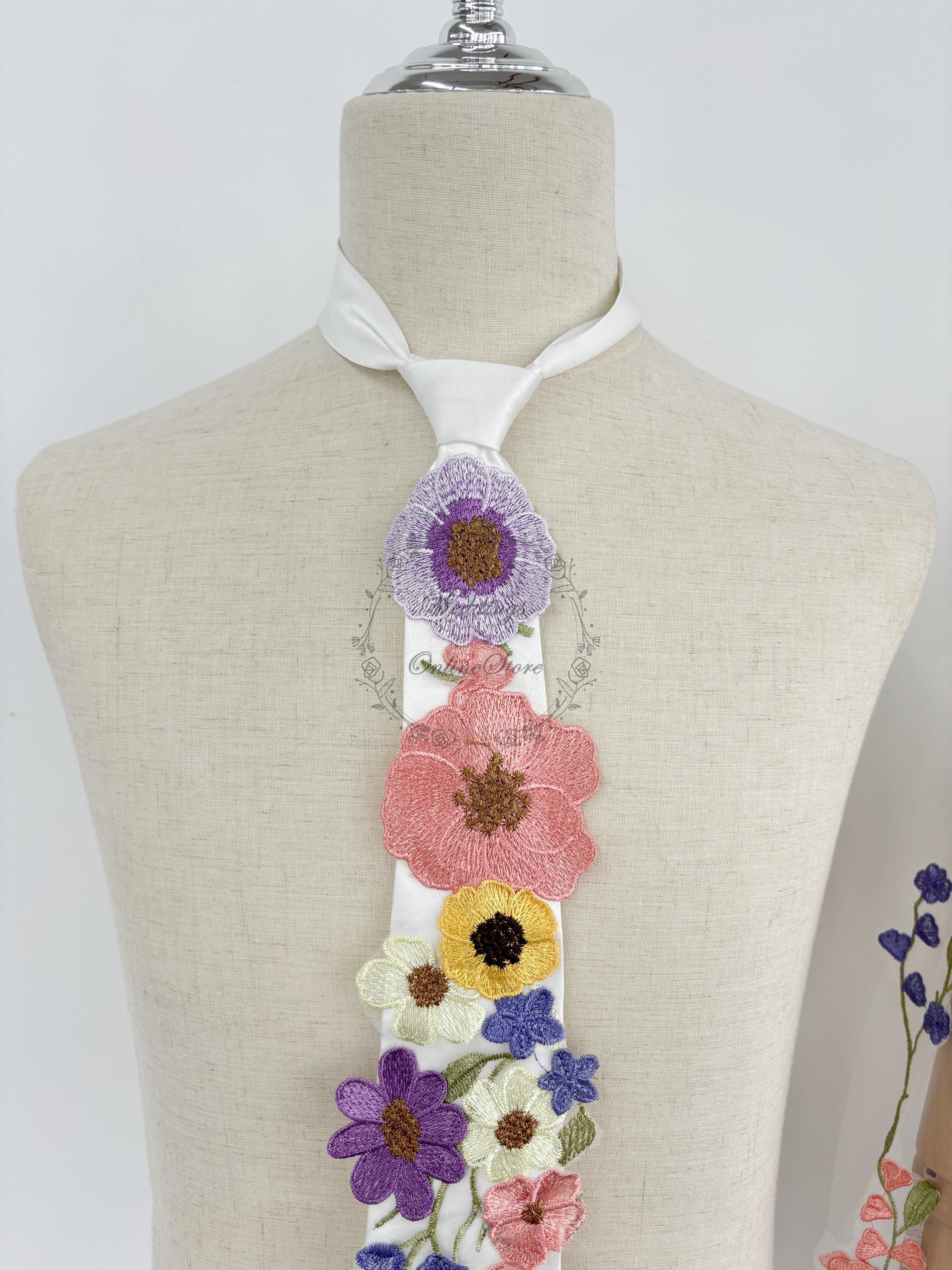Vintage Colorful Flower Necktie, Floral Lace Groom Tie, Groom Wedding ...