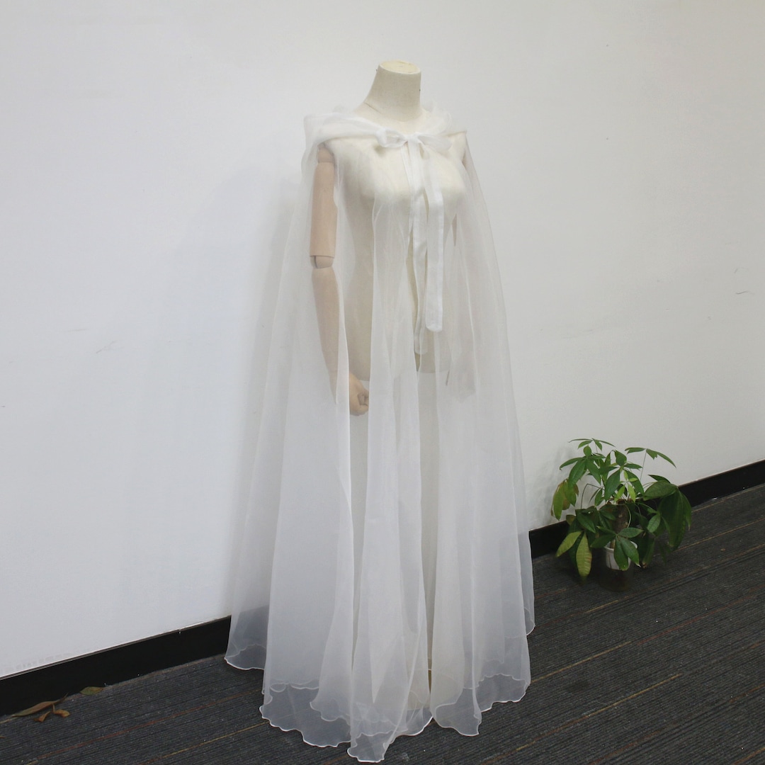 White Organza Hooded Cape, Fairy Bridal Cloak, Forest Wedding Cloak ...
