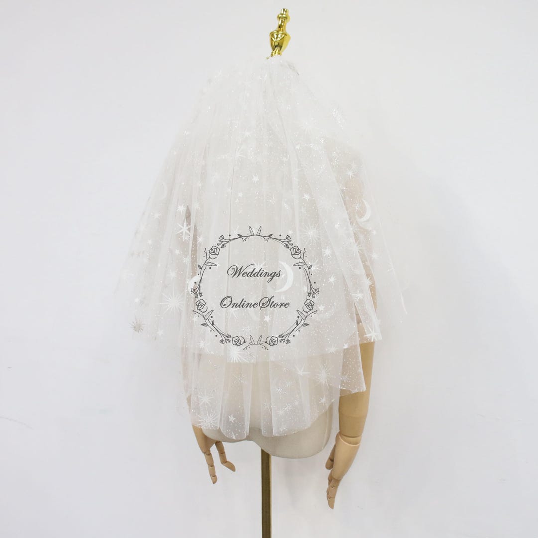 Sparkly Blusher Wedding Veil, Star Moon Glitter Bridal Veil, Two Tier ...