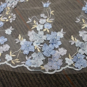 Blue Floral Lace Wedding Veil, 3D Flower Bridal Veil With Pearl, Ivory ...