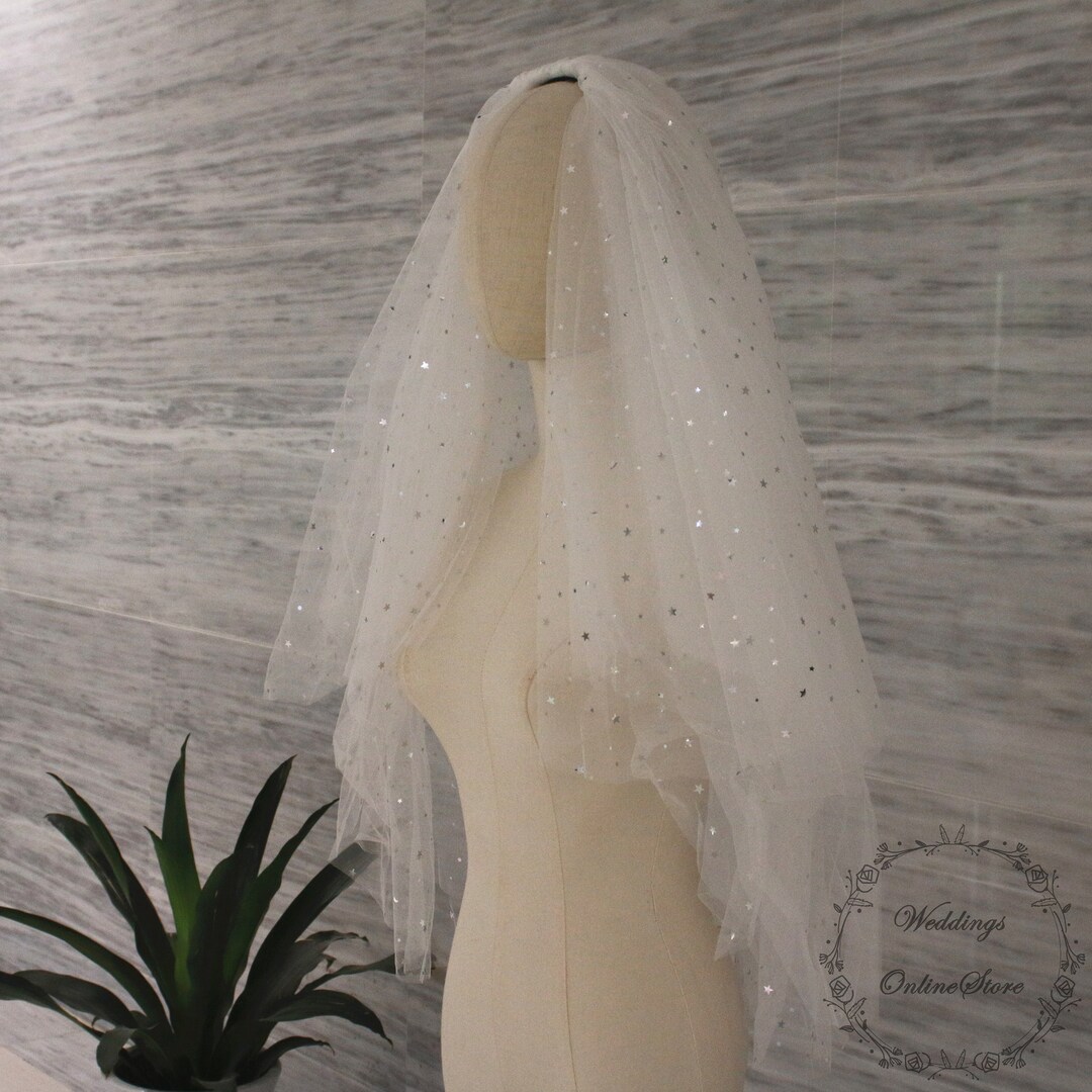 Star Veil, Moon Veil, Sparkly Sequin Veil, Short Bachelorette Party ...