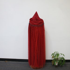 Boho Red Hooded Cape, Beaded Bridal Cloak, Lace Wedding Cape, Chiffon ...