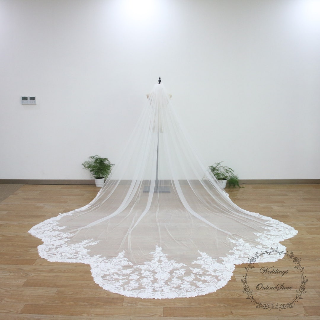 Delicate Lace Wedding Veil, Gorgeous Floral Veil, Boho Cathedral Veil ...