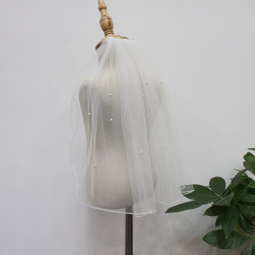 Pearl First Communion Veil, Pencil Trim Flower Girl Veil, Elegant White ...