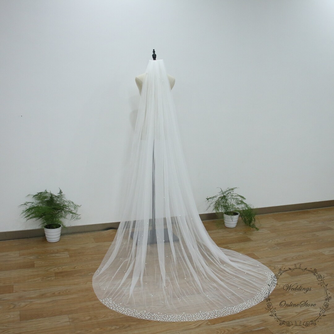 Scattered Pearl Veil, Pearl Edge Veil, Peal Wedding Veil, 1 Tier Chapel ...
