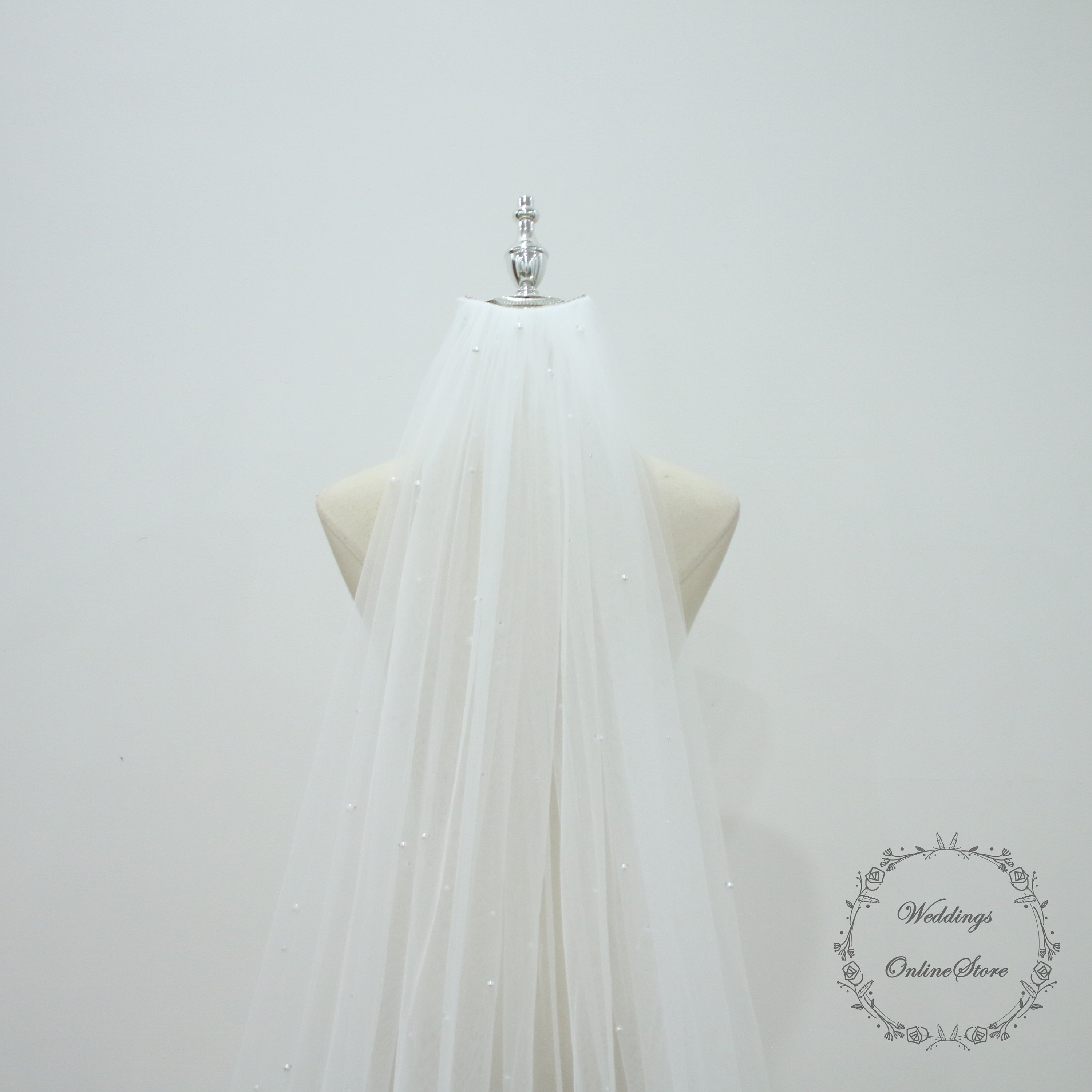 Floral Wedding Veil Scattered Pearls Veil Applique Bridal - Etsy