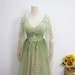 Gradient Green Long Sleeve Prom Party Dress, 3D Flower Party Gown ...