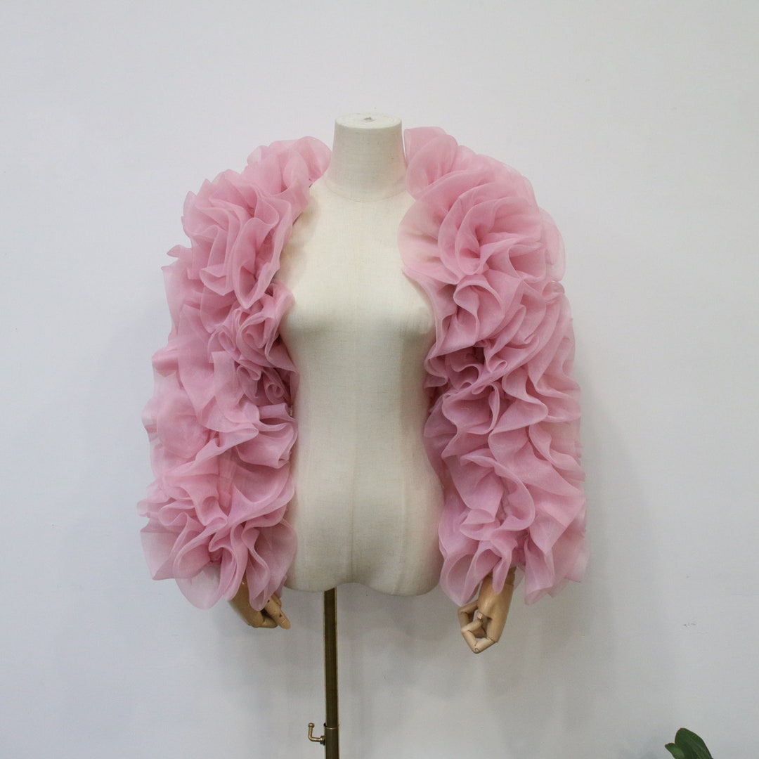 Rose Pink Organza Sleeves Wrap, Girl Party Shawls, Pink Bridal Shawl ...