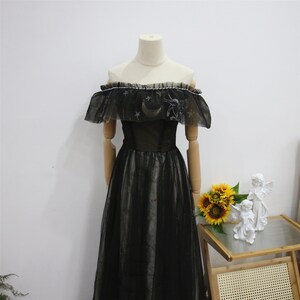 Black Tulle Ruffle Top Prom Dress, Star and Moon Party Dress, Short ...