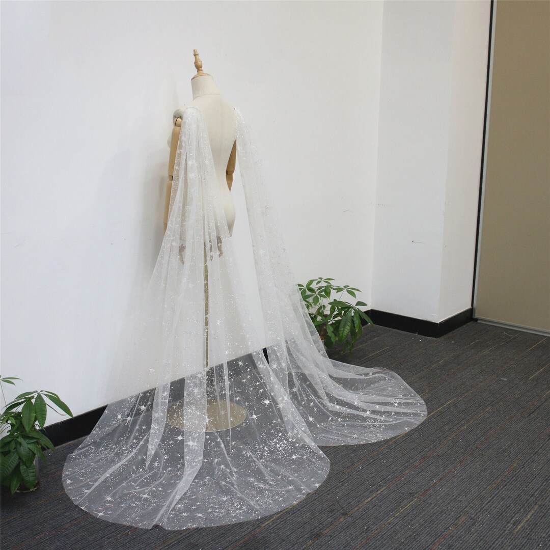 Sparkly Stars Sequin Shoulder Wing, Boho Wedding Cape Veil, Detachable ...