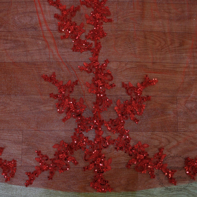 Cathedral Veil Red Wedding Veil Lace Edge Veil With Sequin - Etsy