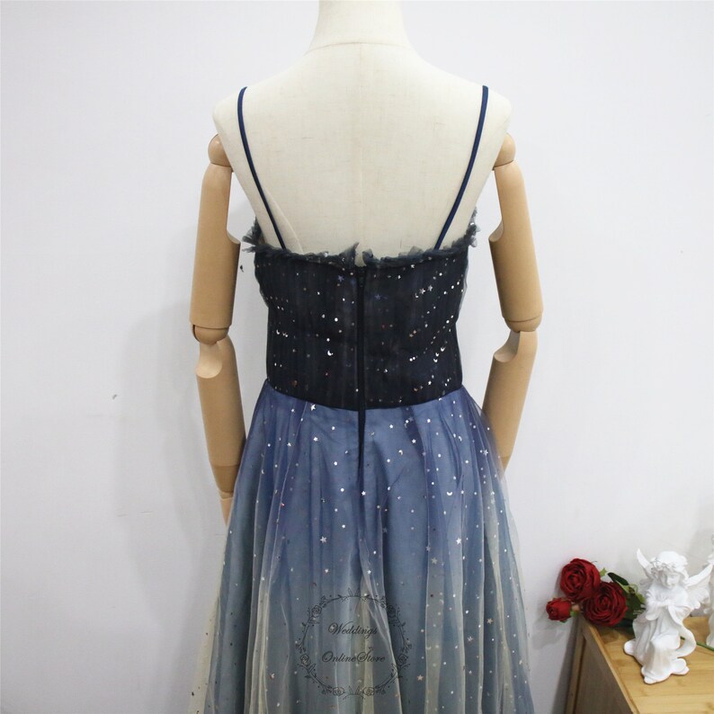 Gradient Blue Prom Dress Star Moon Evening Dress Spaghetti - Etsy