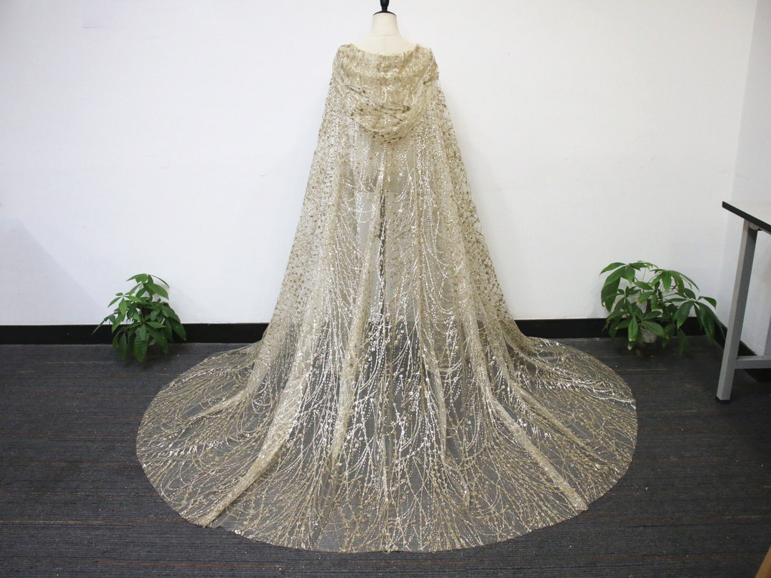 Sparkly Gold Sequin Hooded Bridal Veil, Vintage Bridal Cape Veil ...
