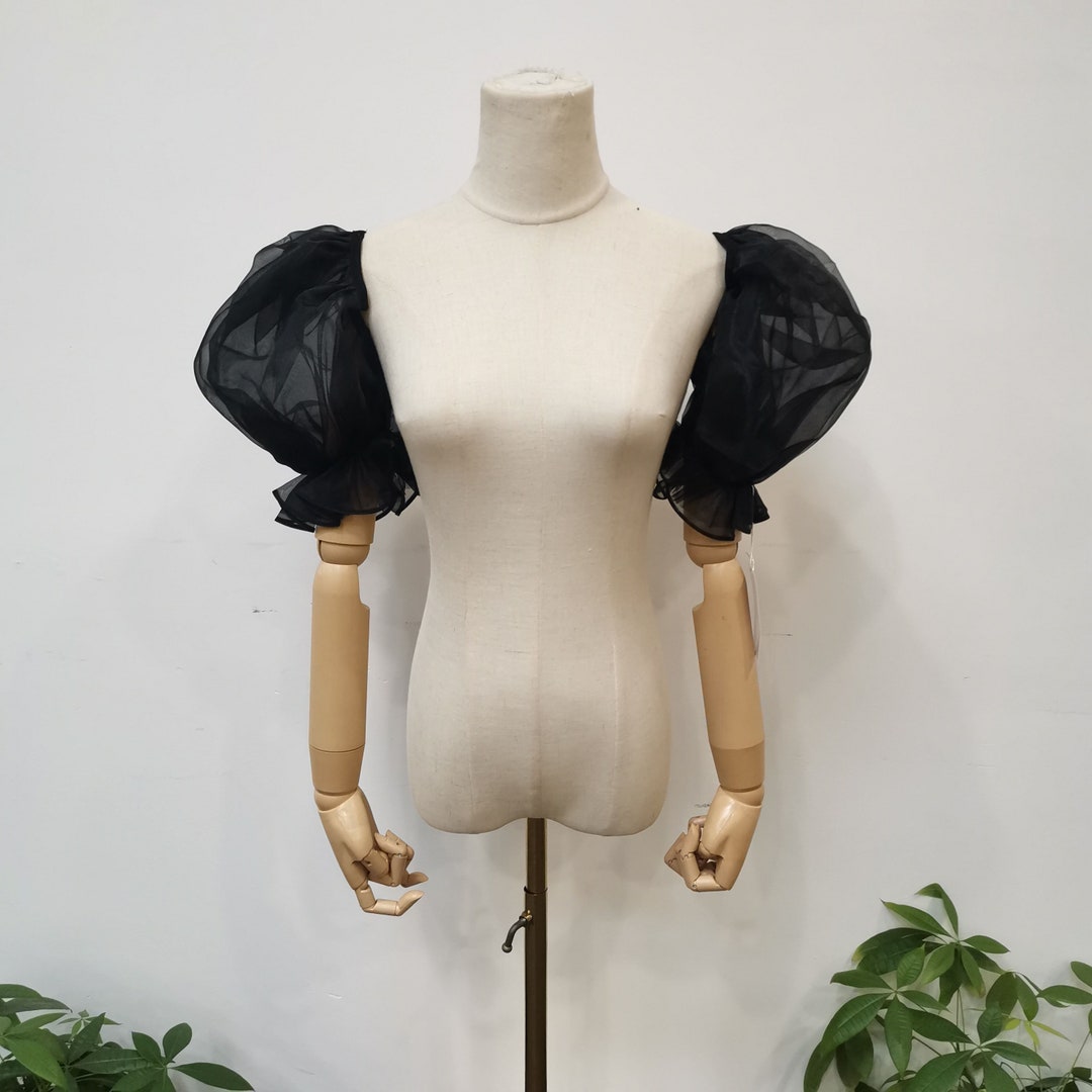 Detachable Black Organza Sleeve, Short Puffed Sleeves, Simple Wedding ...