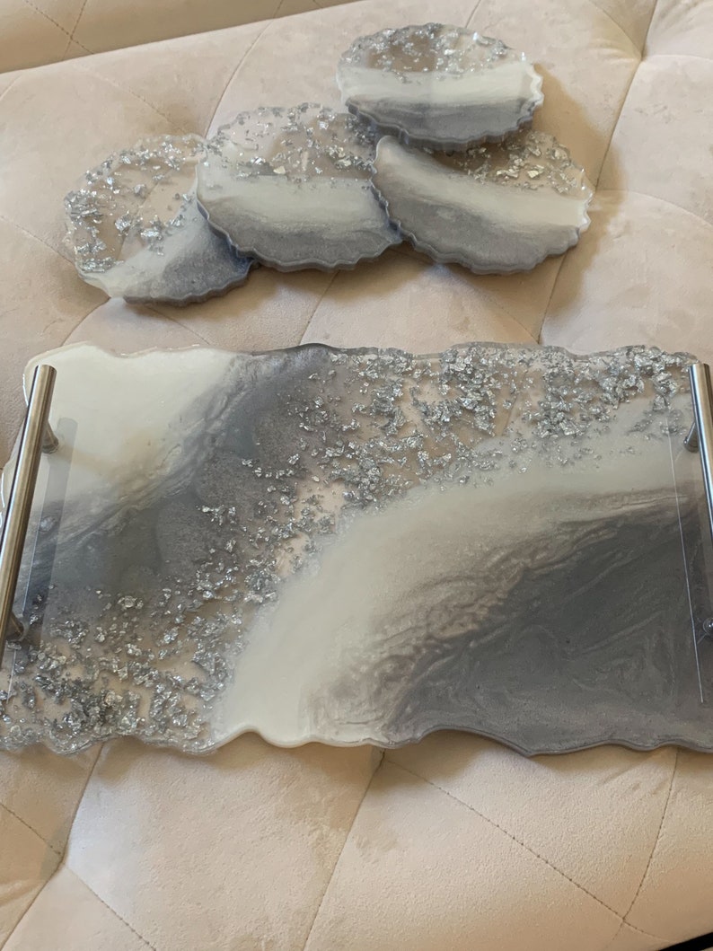 Resin Tray | Silver Resin Tray | Resin Coasters | Handmade Tray and ...