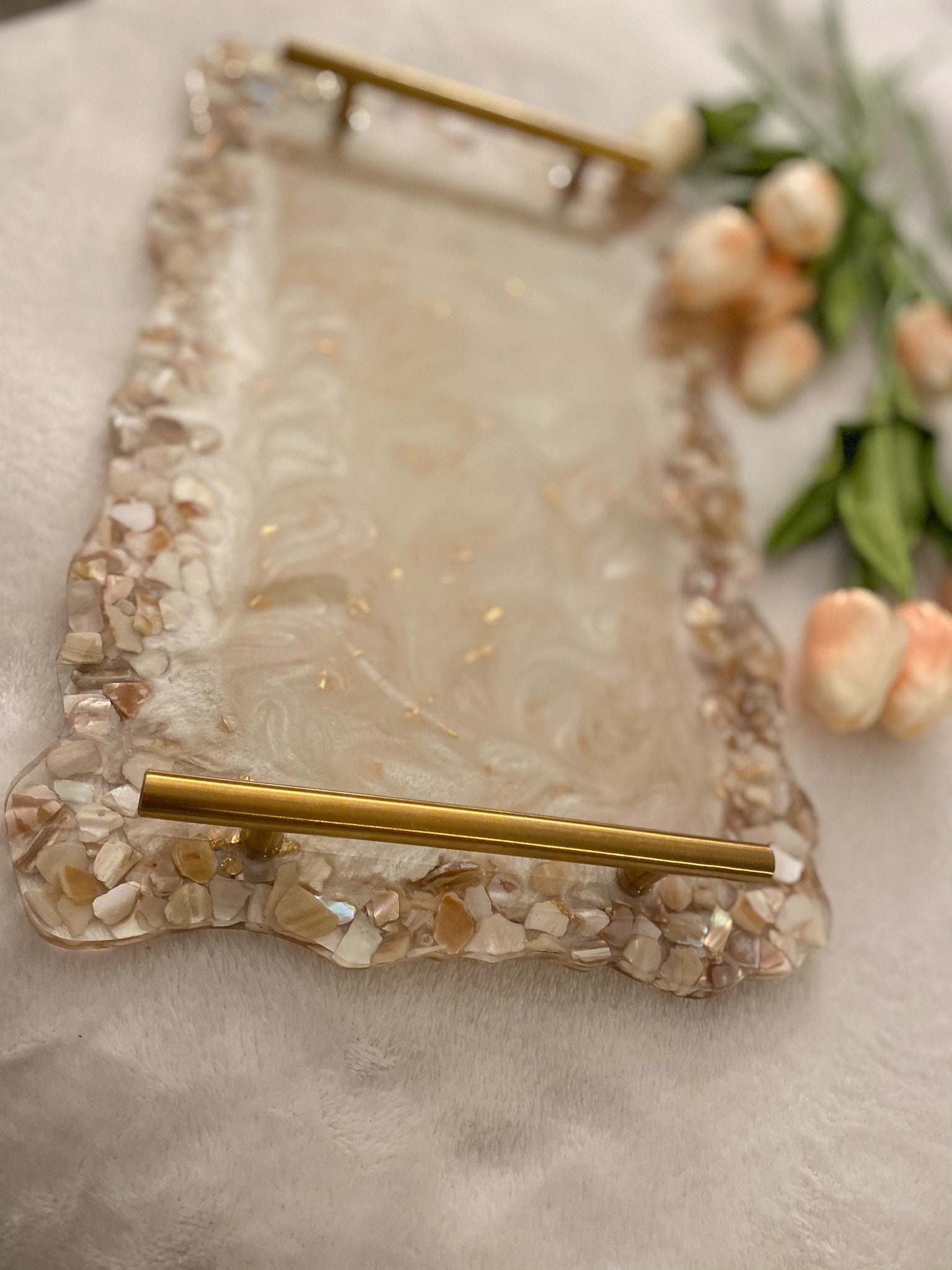 Resin Tray Pearl With Crushed Seashells Resin Tray | Etsy